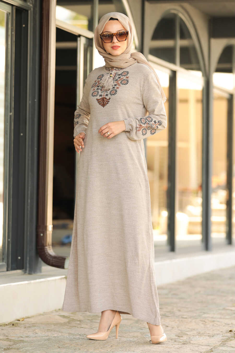 Beige Hijab Dress 23120BEJ - Neva-style.com