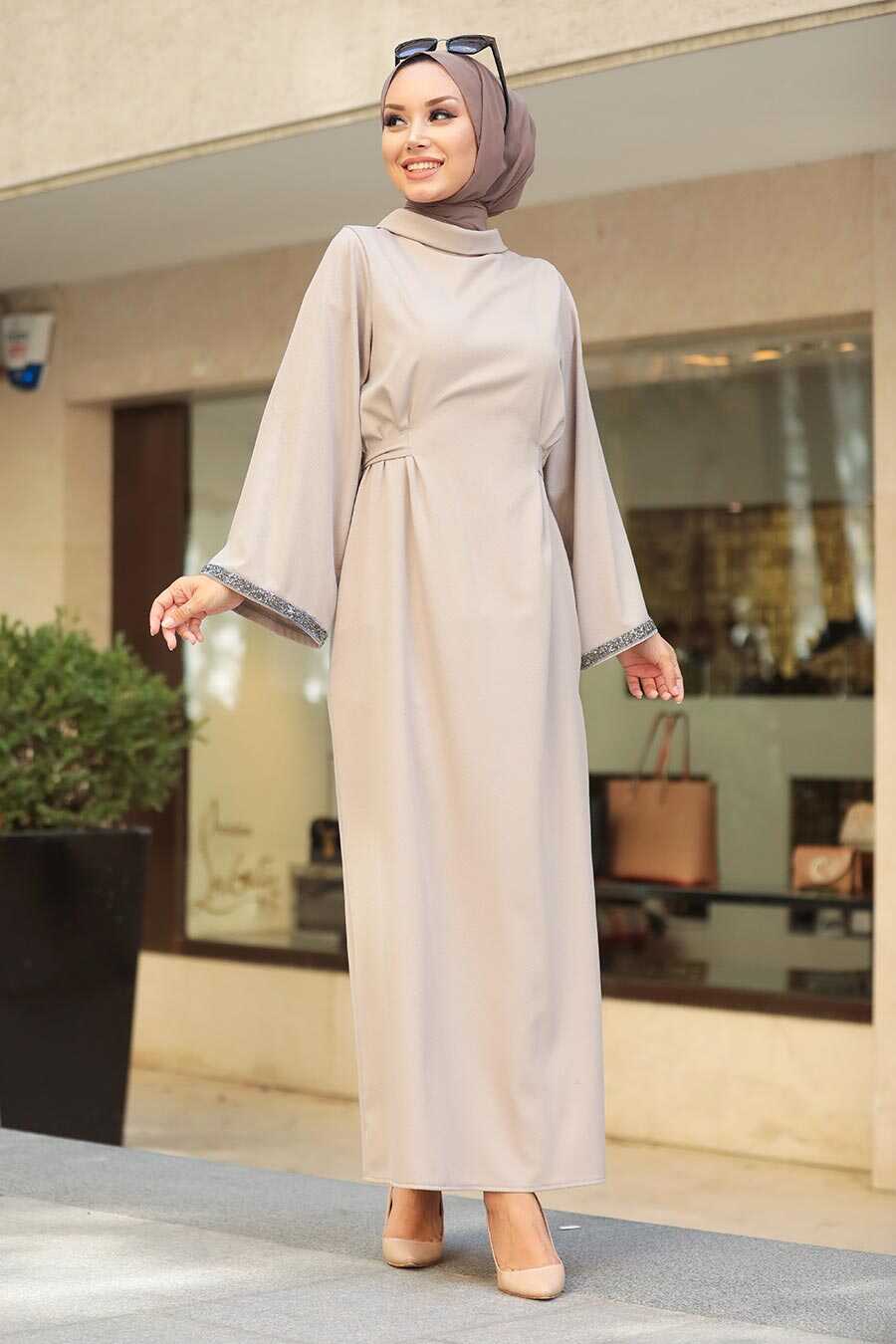 Beige Hijab Dress 33230BEJ - Neva-style.com
