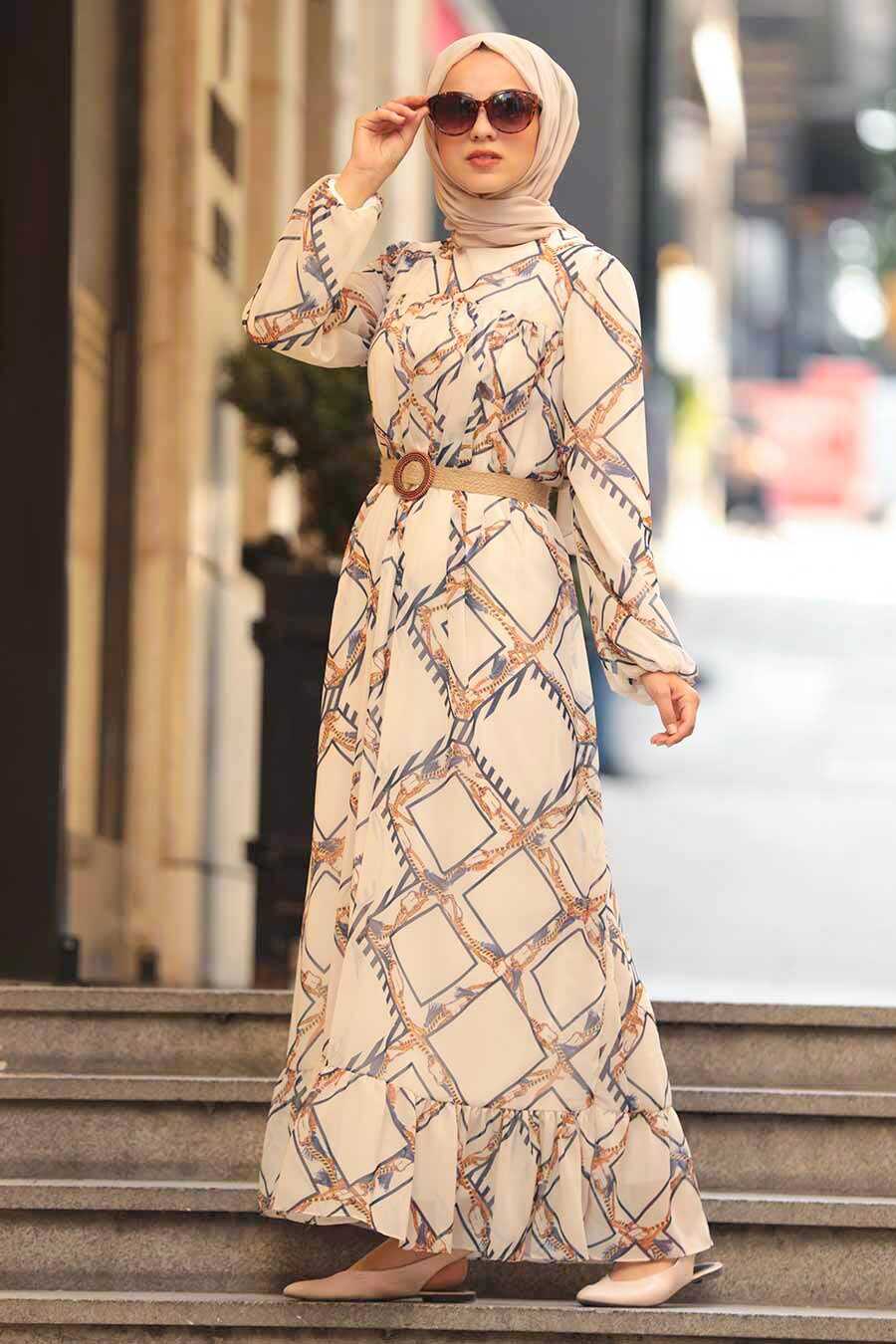 Beige Hijab Dress 51495BEJ - Neva-style.com