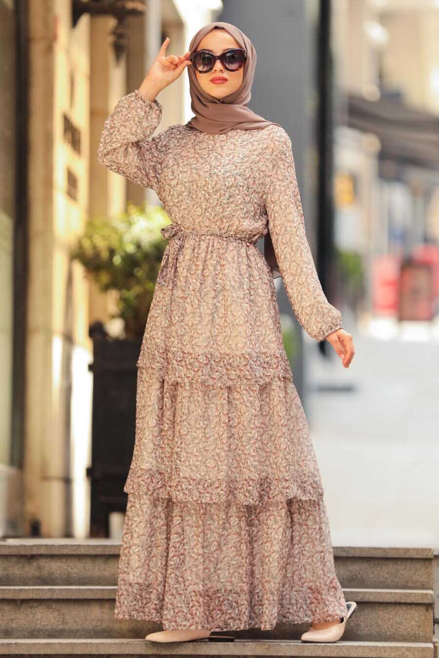 Beige Hijab Dress 53470BEJ - Neva-style.com