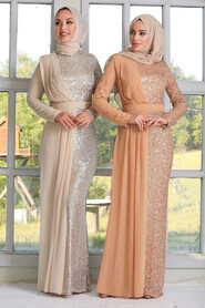 Beige Hijab Evening Dress 34290BEJ - Neva-style.com