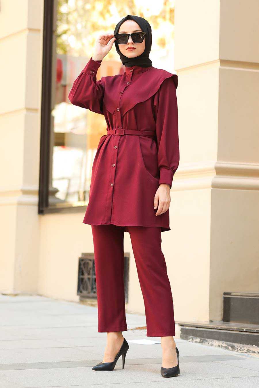 Claret Red Hijab Suit 5161BR - Neva-style.com