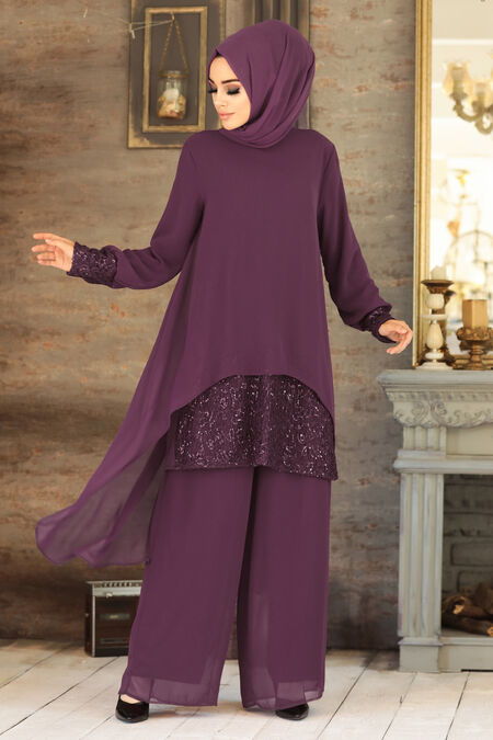 Plum Color Dual Suit Dress 50053MU - Neva-style.com